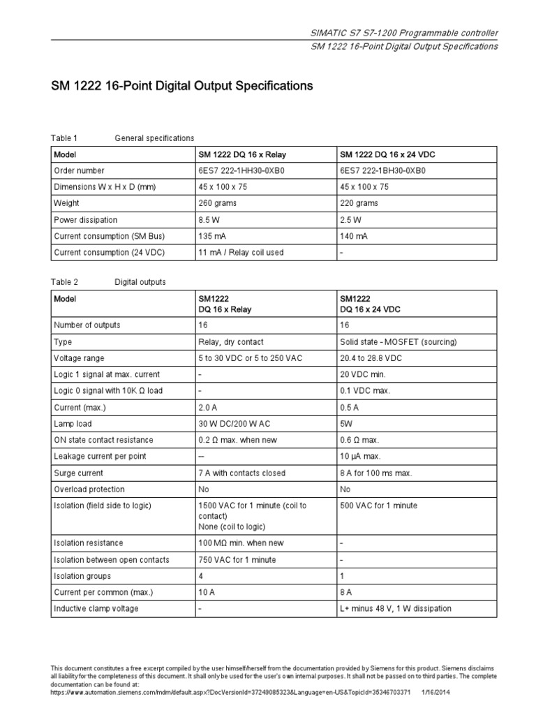 Simatic S7 S7 1200 Programmable Controller Sm 1222 16 Point Digital