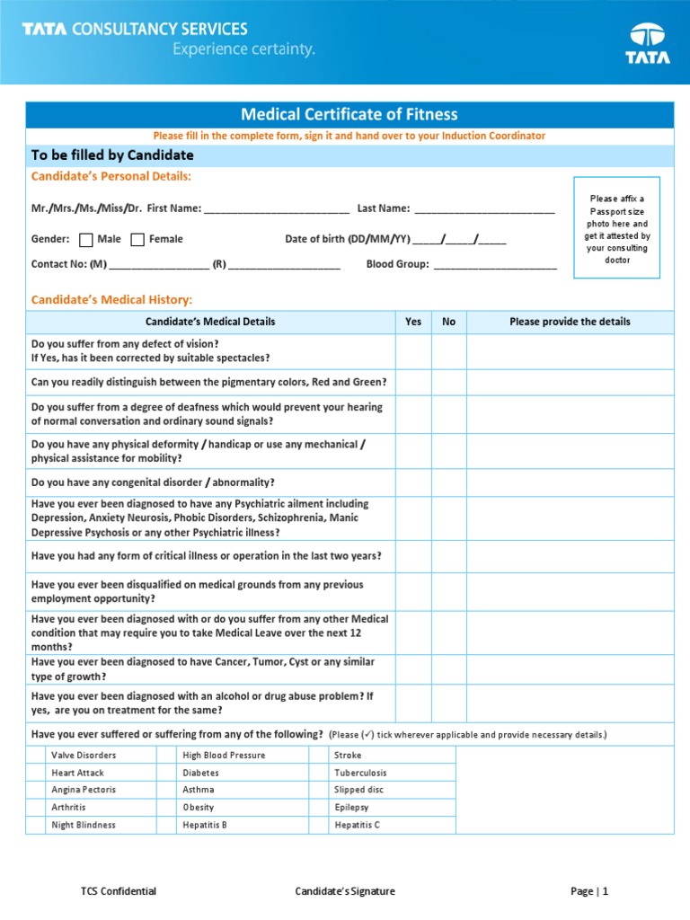 Pre Employment Medical Declaration Form PDF | PDF