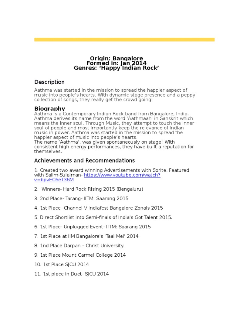 Aathma Band Profile | PDF | Popular Music | Sound