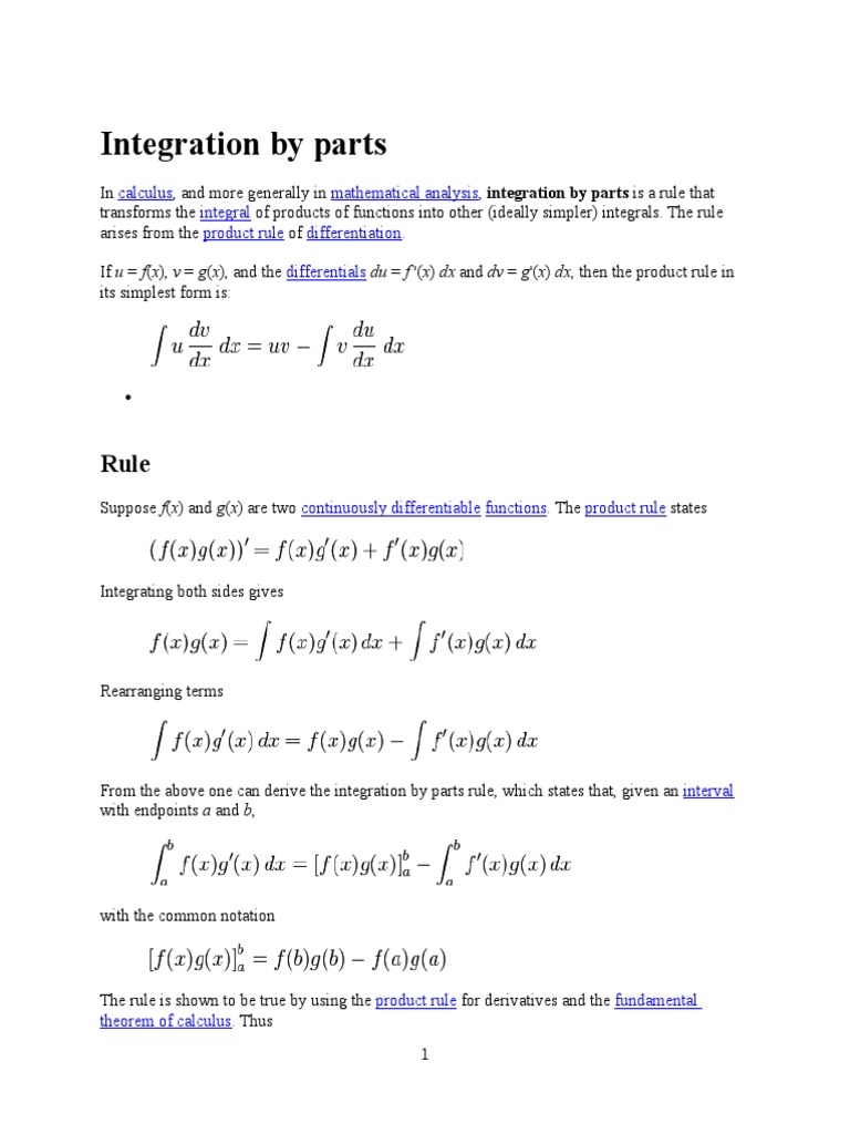 Integration by Parts | PDF | Integral | Algebra