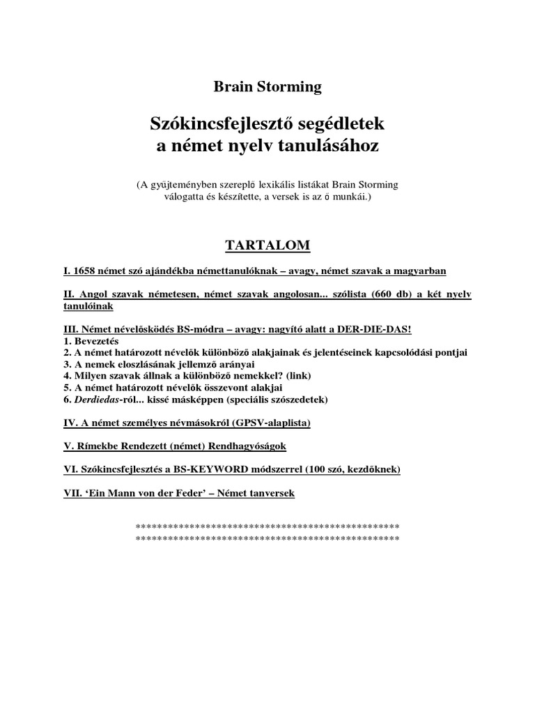 Német Szókincsfejlesztő Segédlet PDF | PDF