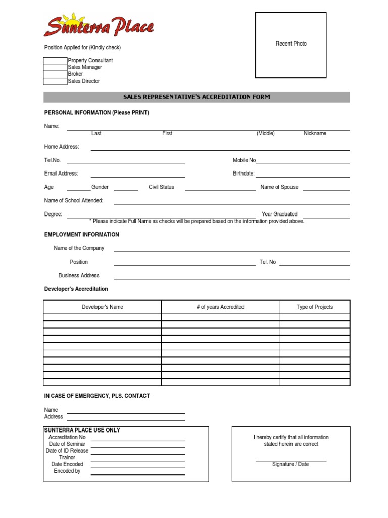 Sales Representative Accreditation Form | PDF