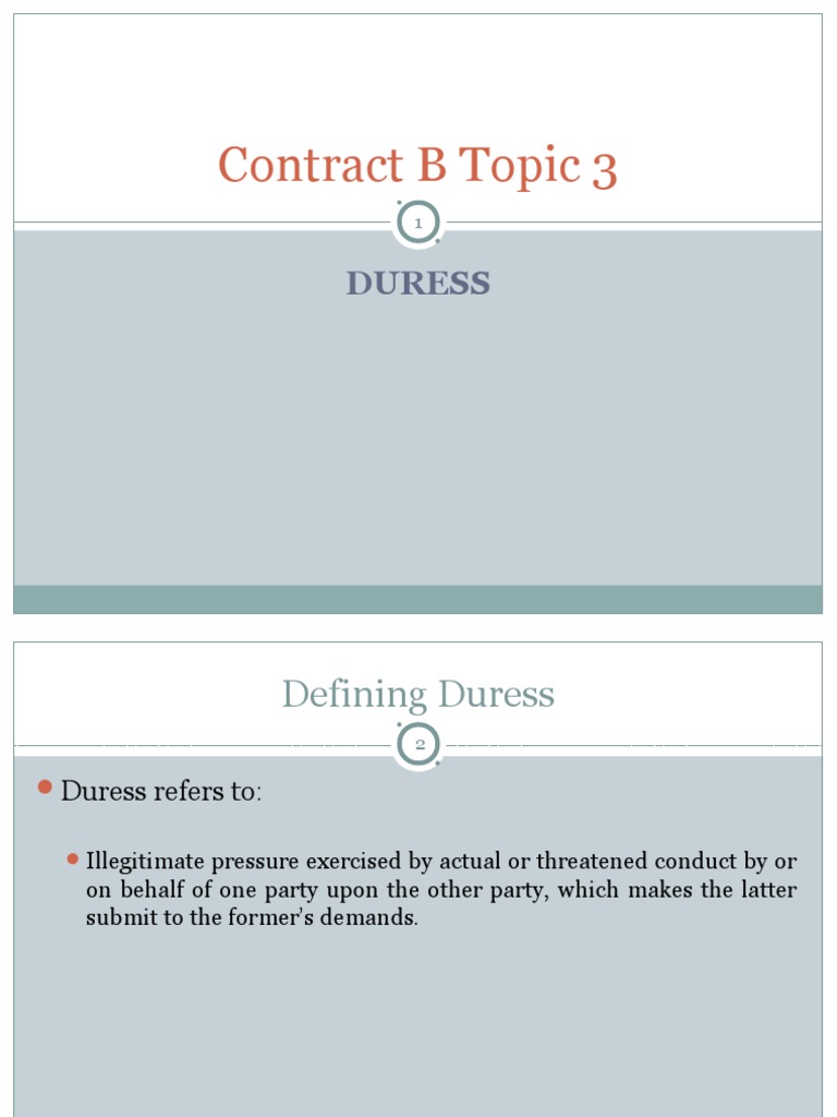 Duress in Contracts: Key Cases and Concepts | PDF | Contract Law ...
