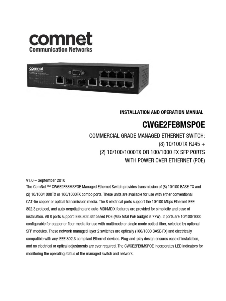 ComNet CWGE2FE8MSPOE Instruction Manual | PDF | Network Switch ...