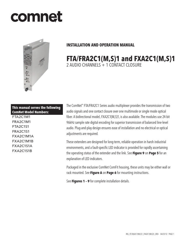 ComNet FTA2C1M1 Instruction Manual | PDF | Electronic Engineering | Equipment