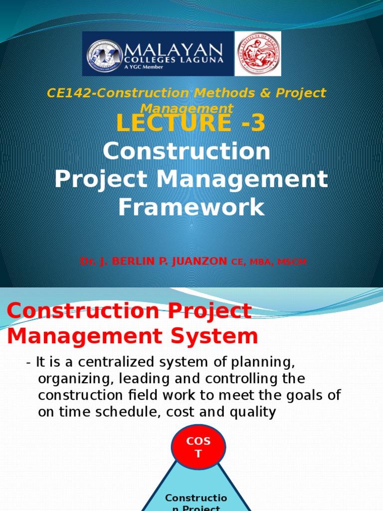 Lecture 3-Construction Project Management Framework | PDF