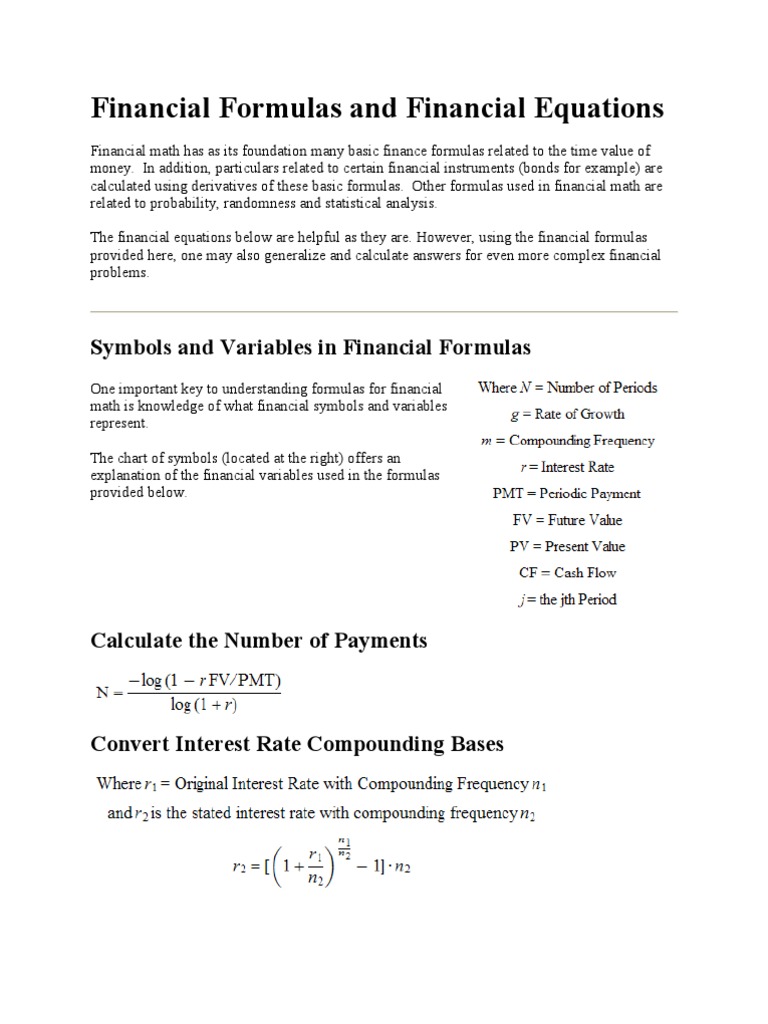 Financial Formulas and Financial Equations | PDF