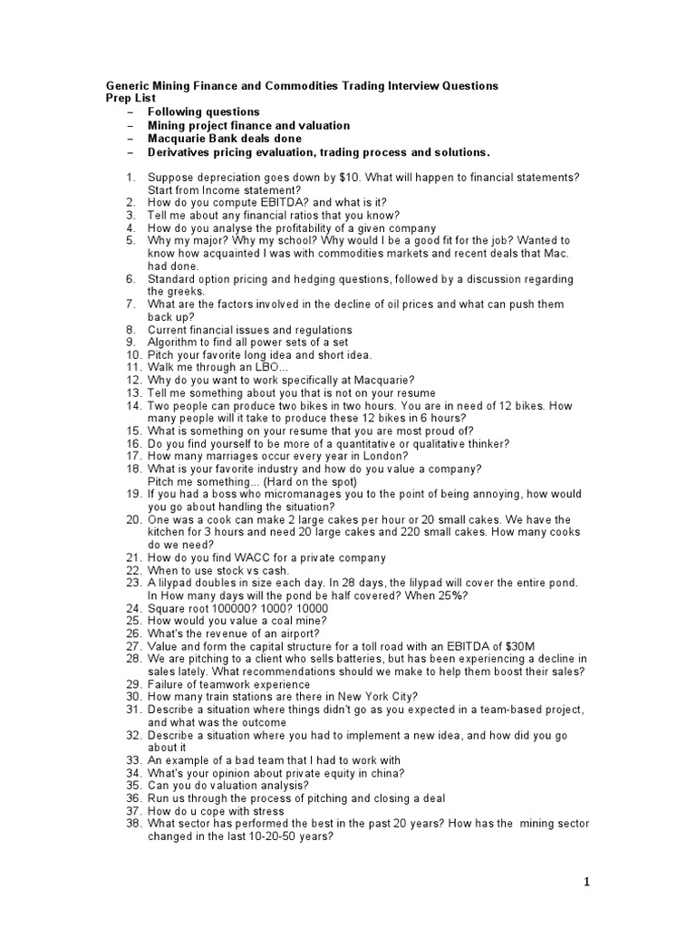 Mining Finance Interview Questions | PDF | Futures Contract ...