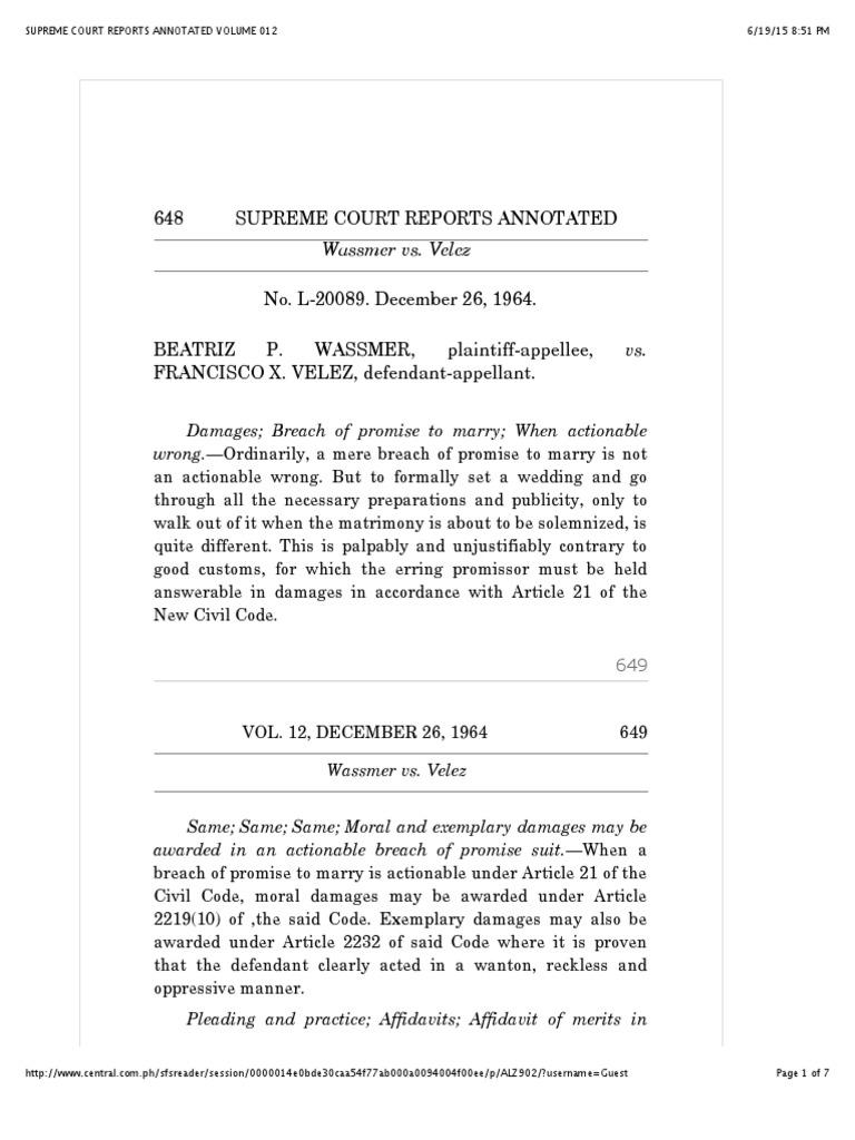 Wassmer v. Velez PDF | PDF | Social Science | Law