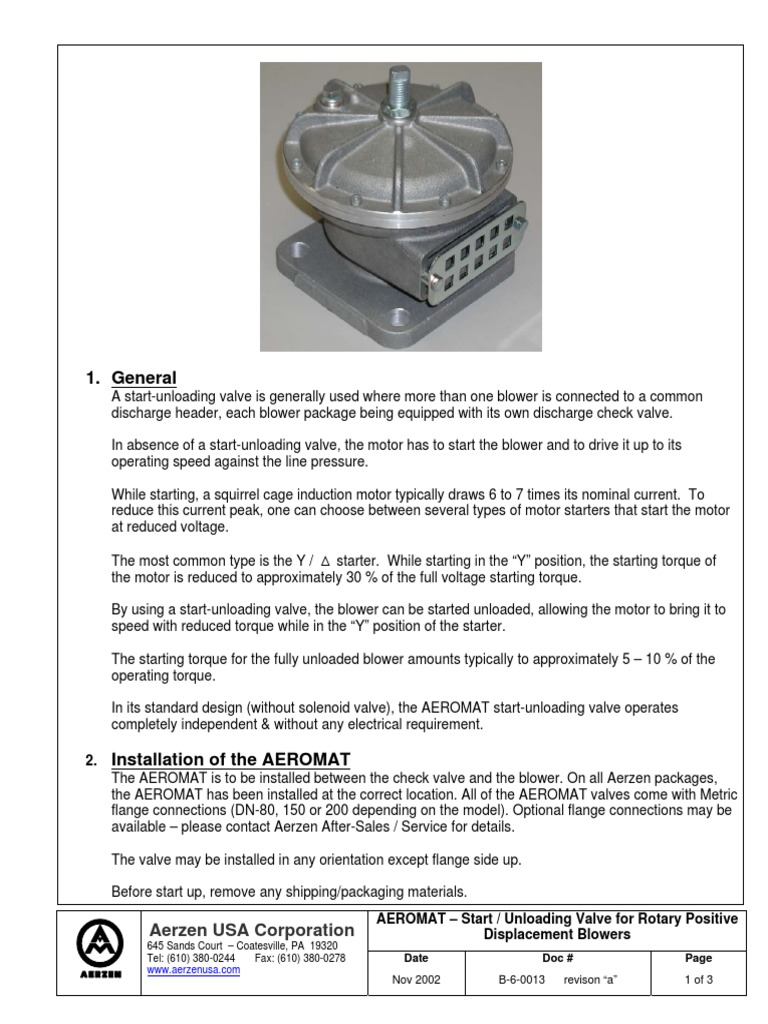 0013-B-6 Aeromat Valve For Blower | PDF | Valve | Mechanical Fan