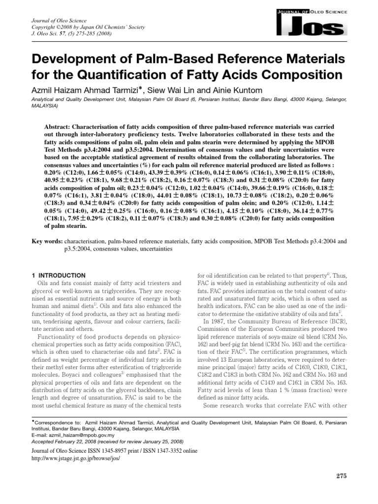 FAC of Palm Oil Palm Olein and Palm Stearin | PDF | Organic Compounds ...