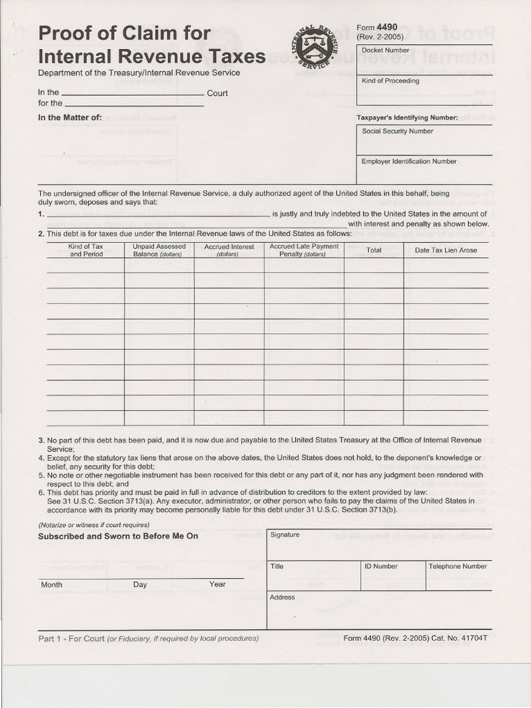 Form 4490 (Proof of Claim) | PDF | Tax Lien | Internal Revenue Service