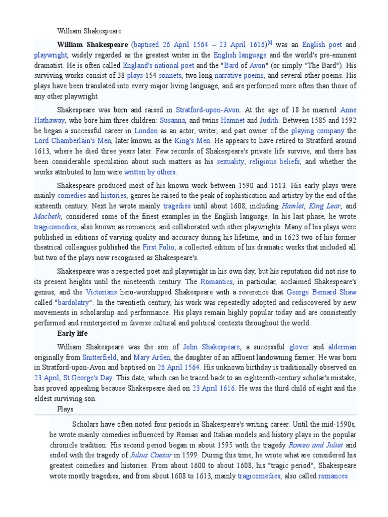 A Comprehensive Biography of William Shakespeare Chronicling His Life ...