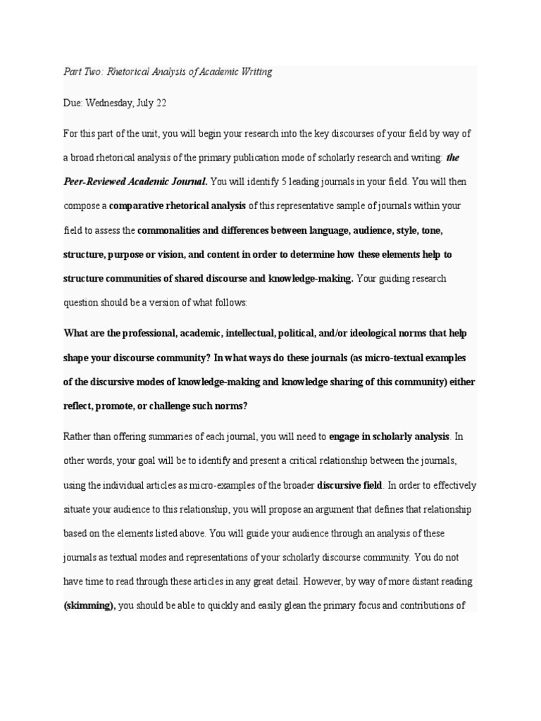 Part Two: Rhetorical Analysis of Academic Writing | PDF | Discourse ...