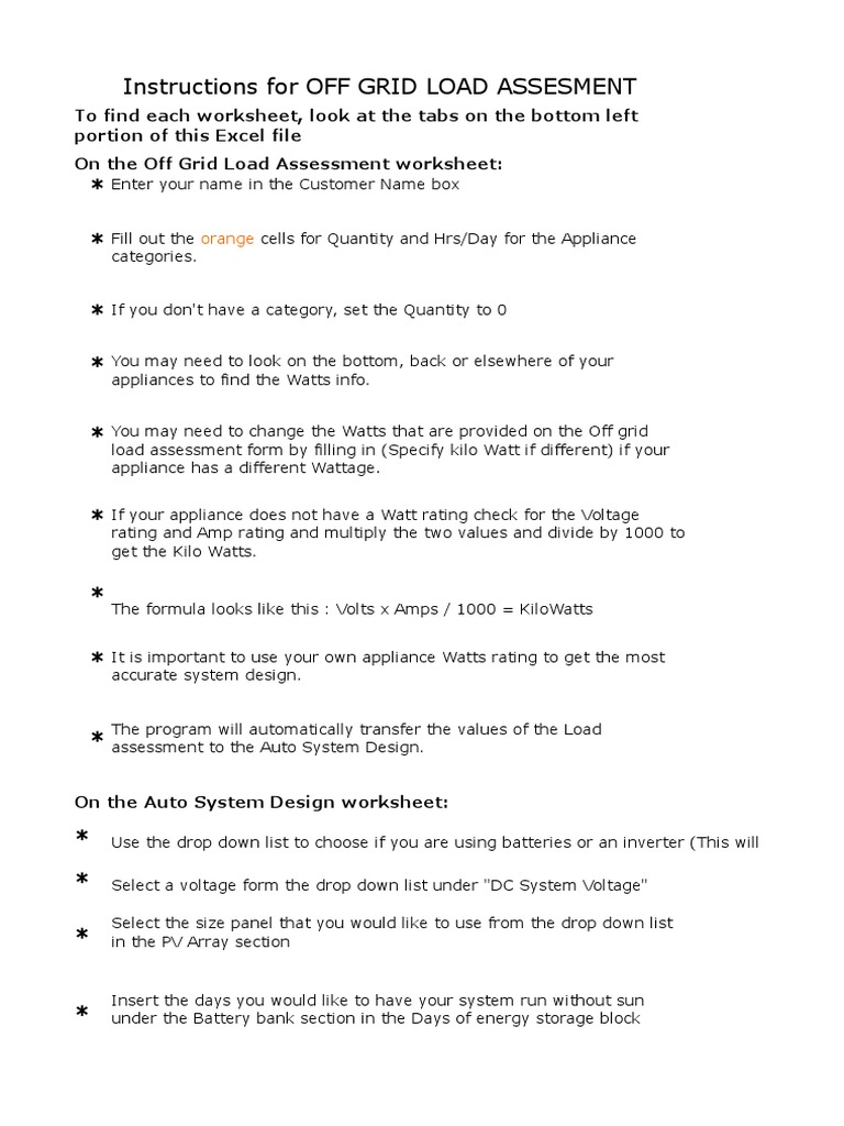 Off Grid Load Assessment Ver1.9.3 (Final) Client | PDF | Power Inverter ...