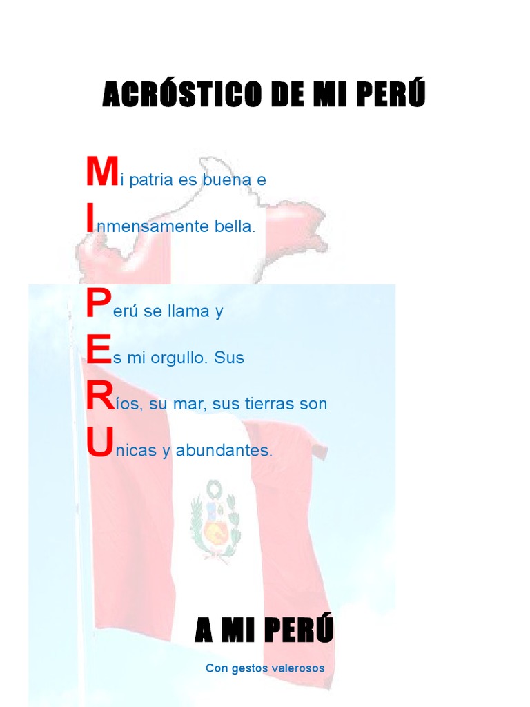 Acróstico de Mi Perú para Niños | PDF | Cocina, comidas y vino | Poesía