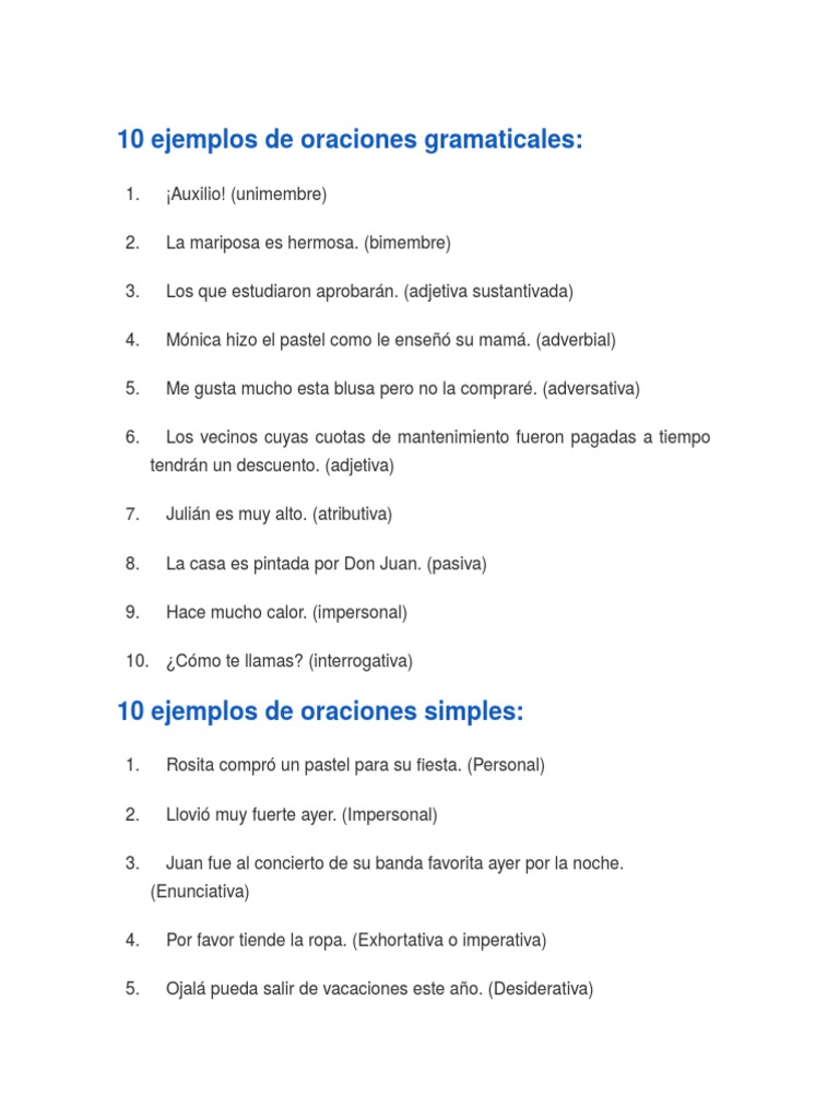 10 Ejemplos de Oraciones Gramaticales | Oración (Lingüística ...