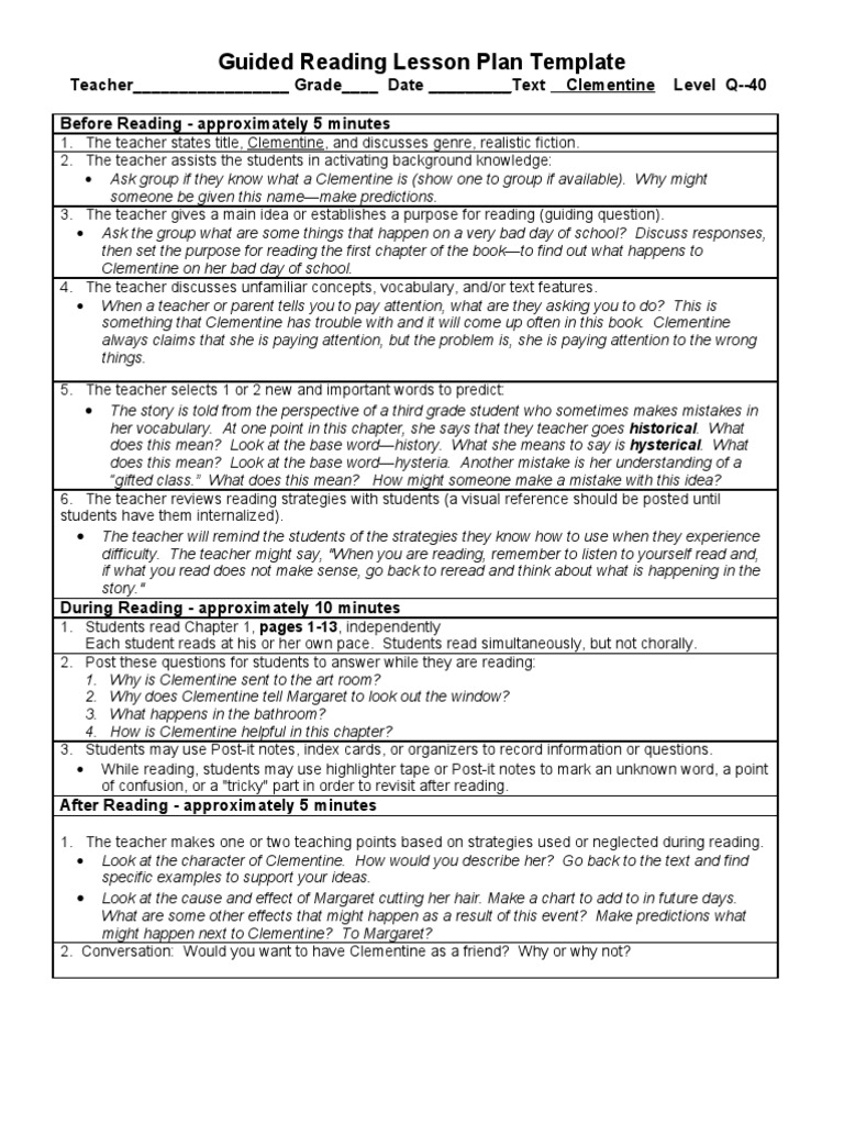 Clementine Guided Reading-1 | PDF | Lesson Plan | Vocabulary