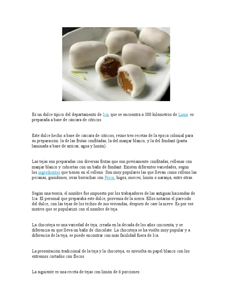 Receta de Tejas Dulces de Ica | PDF | Postres | Alimentos