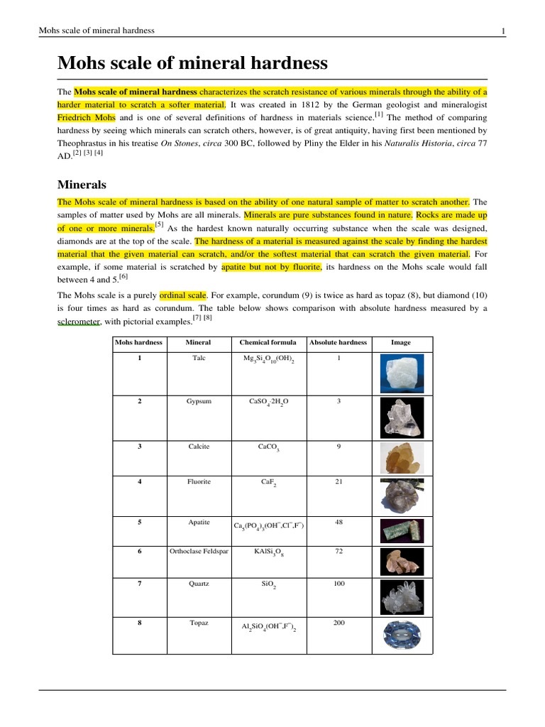 Mohs Scale of Mineral Hardness | PDF | Atoms | Chemical Elements