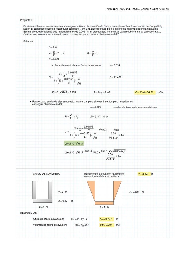 Diseño de Canal Rectangular de Concreto y Sin Revestir | PDF