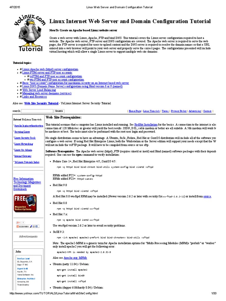 Linux Web Server and Domain Configuration Tutorial | PDF | File ...
