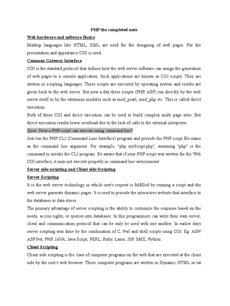 PHP Notes | PDF | Php | Web Server