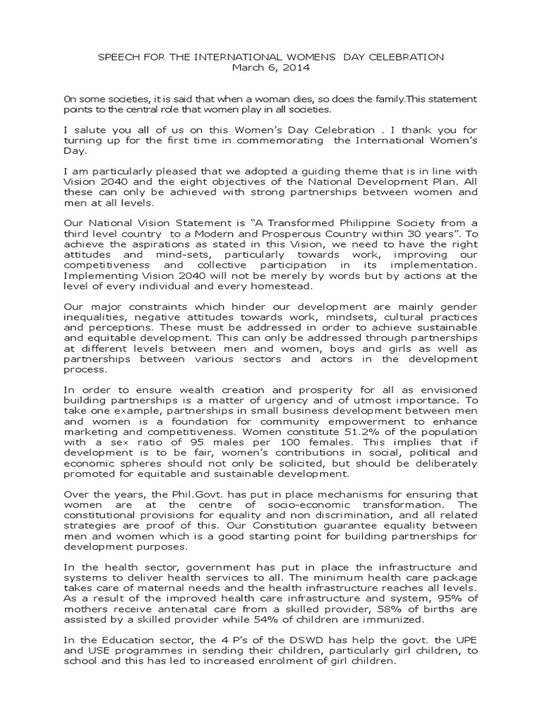 Speech | PDF | Gender Equality | Gender Studies