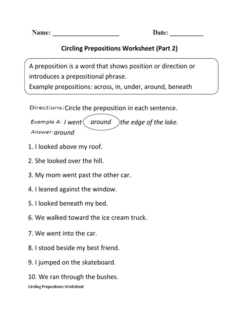Prepositions Circling P 2 Beginner | PDF
