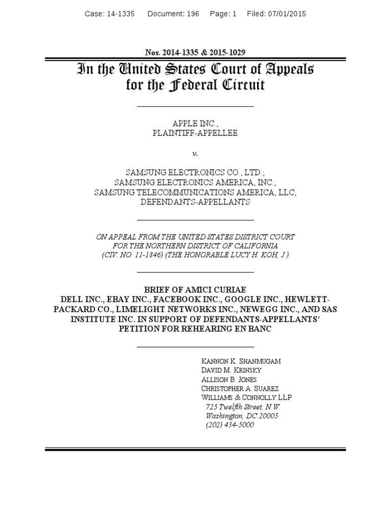 Amicus Brief in Support of Samsung Rehearing | PDF | Amicus Curiae ...