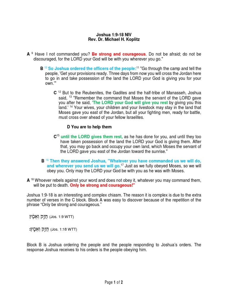 Joshua 1-9-18 Chiasm | PDF | Joshua | Torah Books