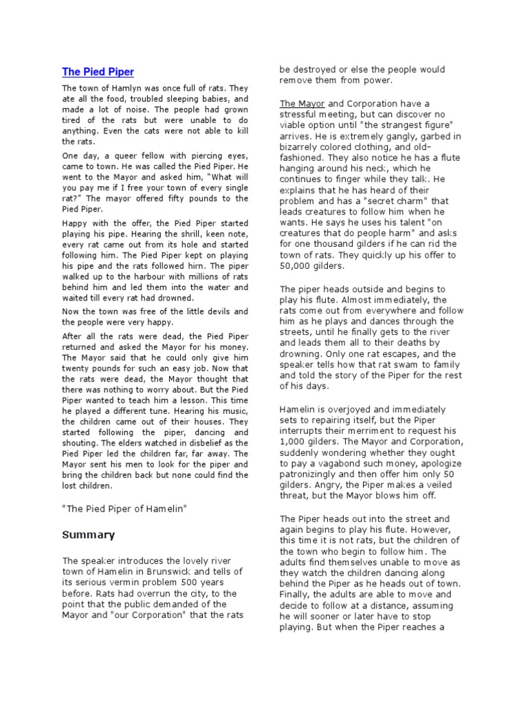 The Pied Piper | PDF | Poetry