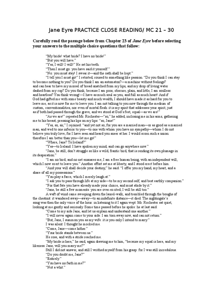 Jane Eyre Close Reading Practice MC 21-30 | PDF | Jane Eyre