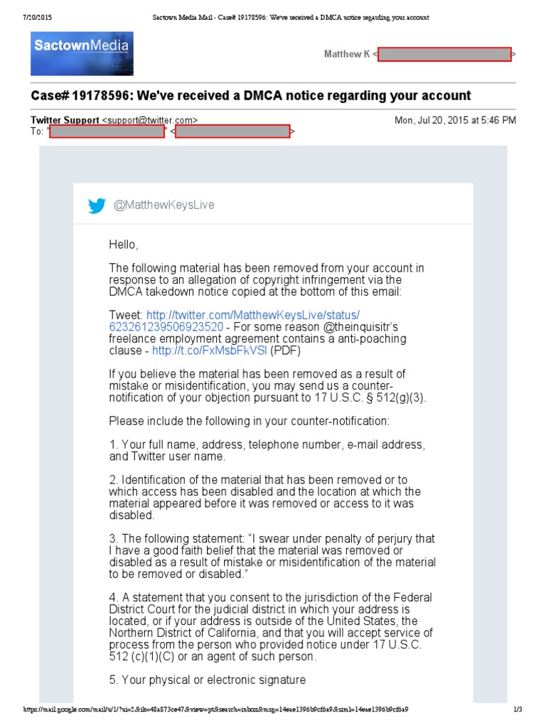 DMCA Notice | PDF | Online Copyright Infringement Liability Limitation ...