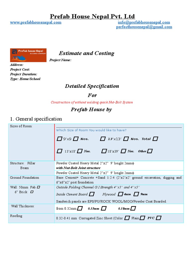 Prefab House Nepal Specification | PDF | Architectural Design ...