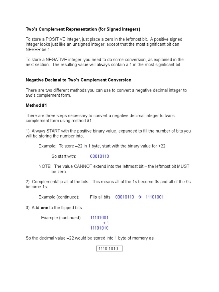 Two's Complement for Signed Integers | PDF | Bit | Theoretical Computer ...