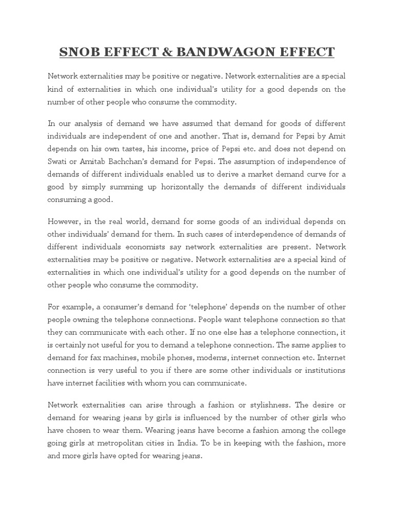 Snob and Bandwagon Effect | PDF | Demand Curve | Demand