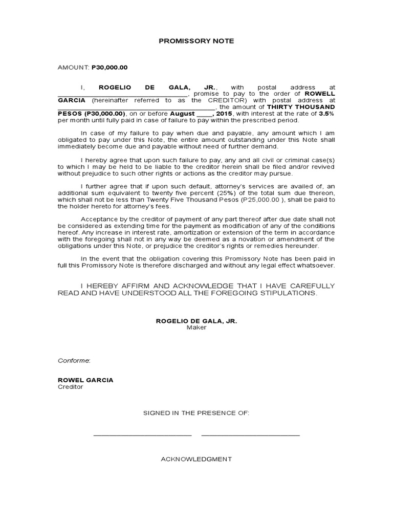 Promissory Note | PDF | Promissory Note | Notary Public