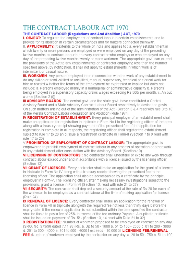 The Contract Labour Act 1970 | PDF | Fine (Penalty) | Employment