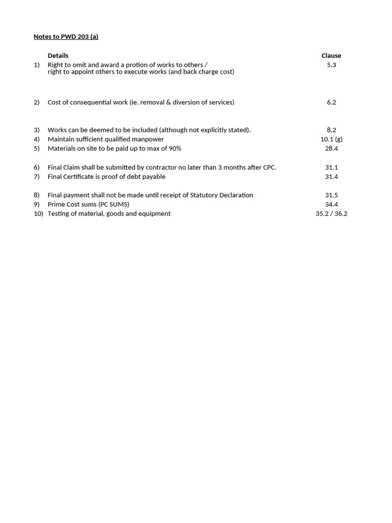 Notes On PWD 203A STD Contracts | PDF