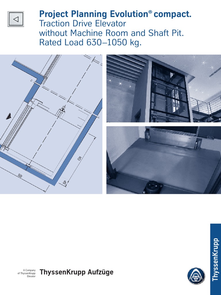 Traction Drive Elevator Without Machine Room and Shaft Pit. Rated Load ...