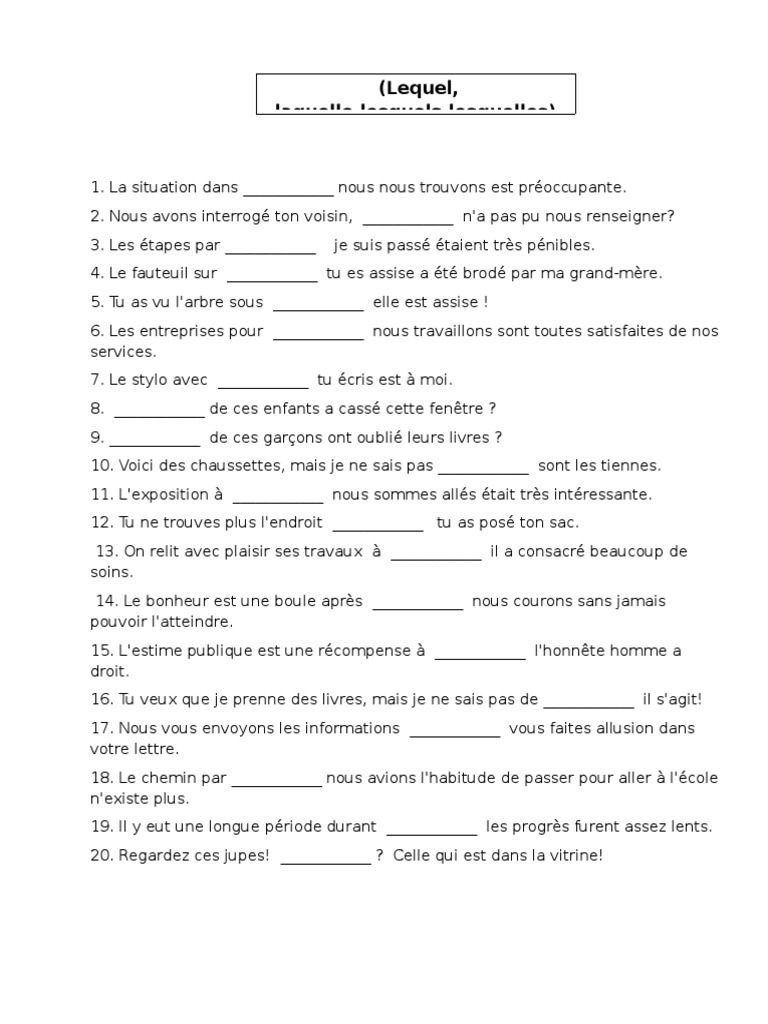 Exercices sur les pronoms interrogatifs | PDF | Arts du langage et ...