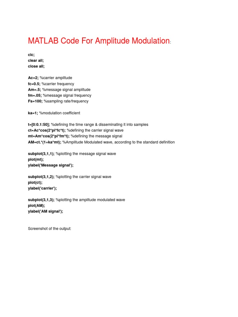 Matlab Code | PDF | Frequency Modulation | Modulation
