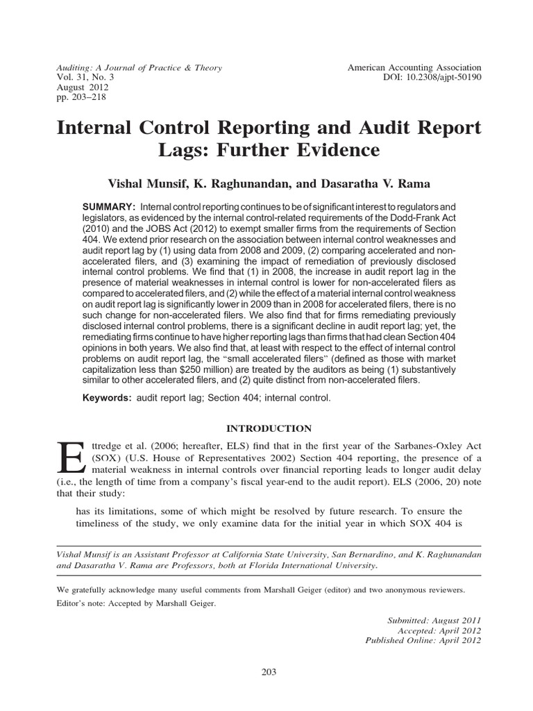 Internal Control Reporting and Audit Report | PDF | Sarbanes–Oxley Act ...