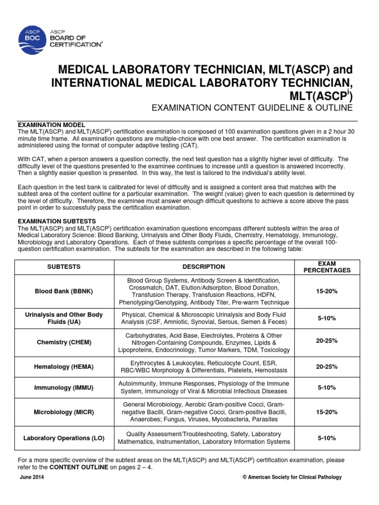 MLT IMLT Content Guideline 6-14 | PDF | Blood Type | Clinical Pathology