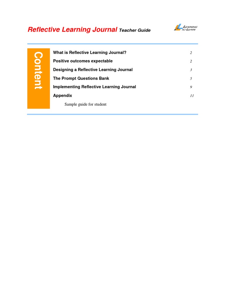 Reflective Learning Journal (Teacher Guide) PDF | PDF | Metacognition ...