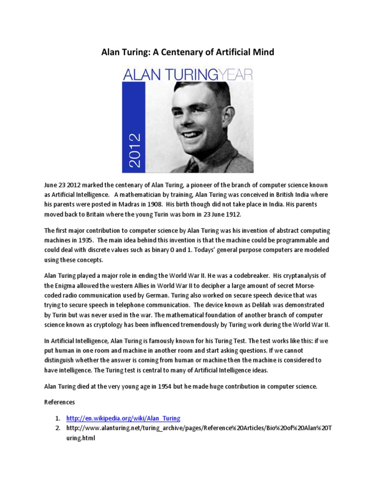 Alan Turing: Pioneer of AI and Cryptography | PDF | Young Adult
