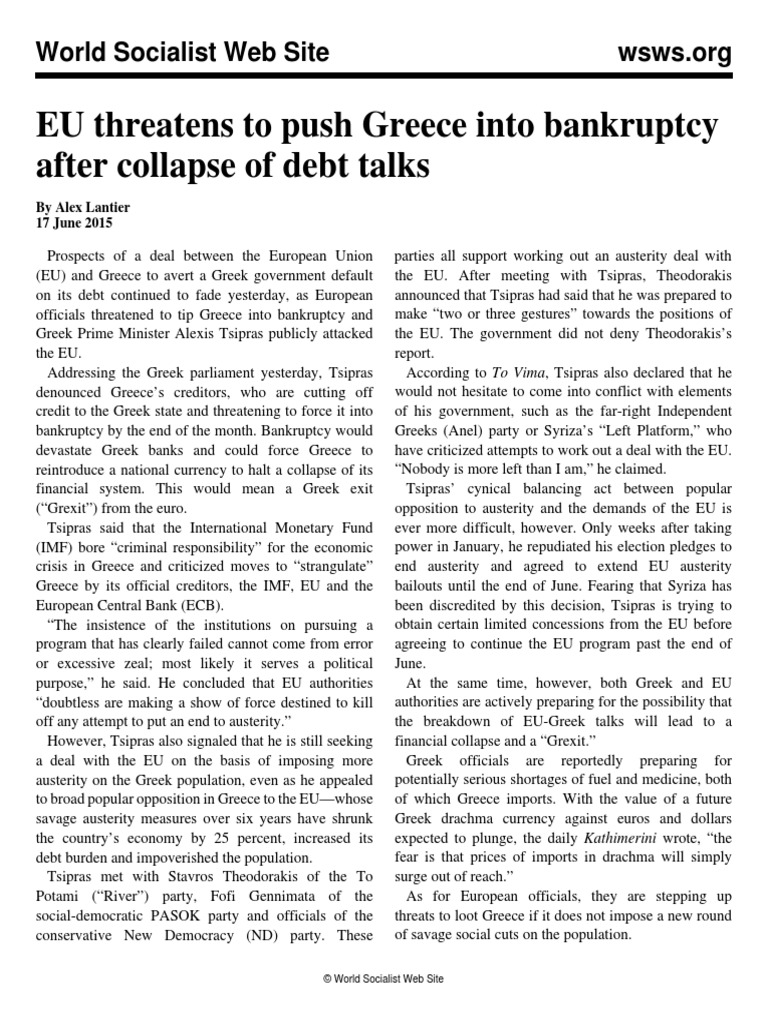 EU Threatens To Push Greece Into Bankruptcy After Collapse of Debt ...