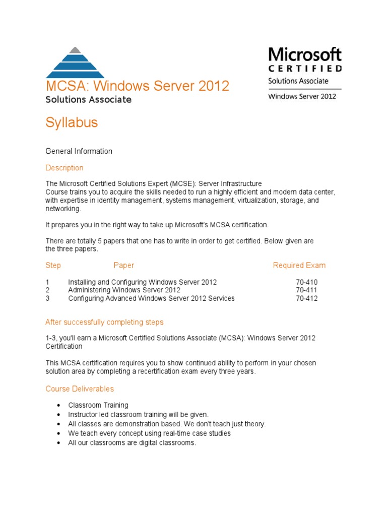 MCSA-2012 Full Syllabus | PDF | Microsoft Certified Professional | Active Directory