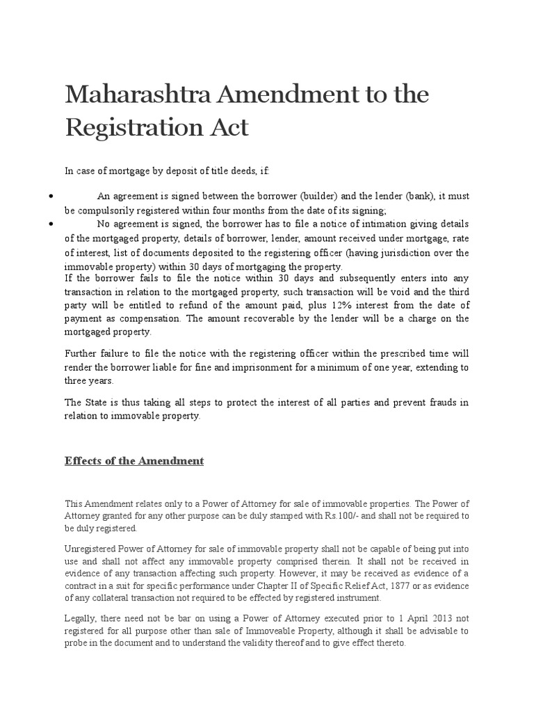 Maharashtra Amendment To The Registration | PDF | Finance & Money ...